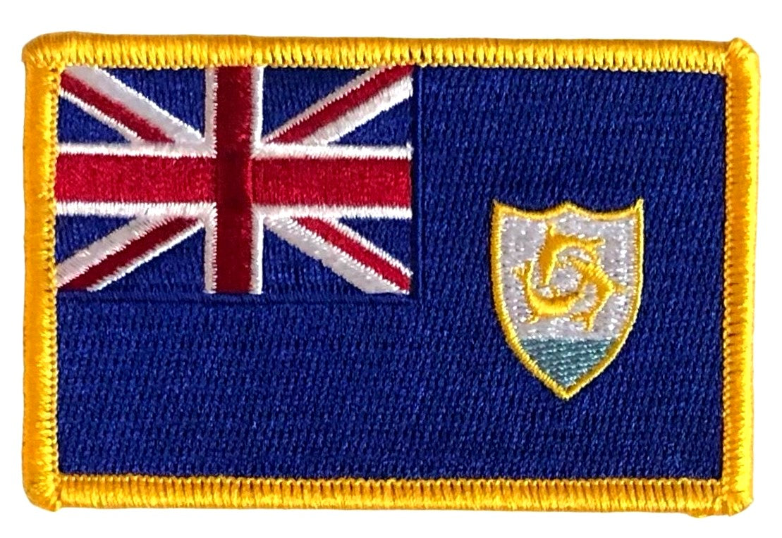 Anguilla | World Flag Patch | 3.5″ x 2.25″ Rectangle Gold Border | World Flags Direct