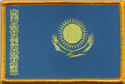Kazakhstan | World Flag Patch | 3.5" x 2.25" Rectangle Gold Border | World Flags Direct