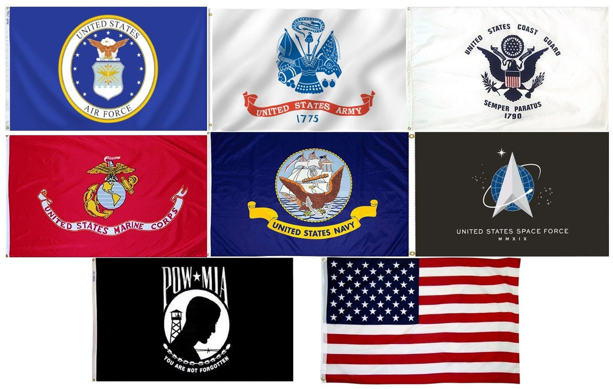 Complete Military Flag Set - 1 of each Military Branch with a POW/MIA ...