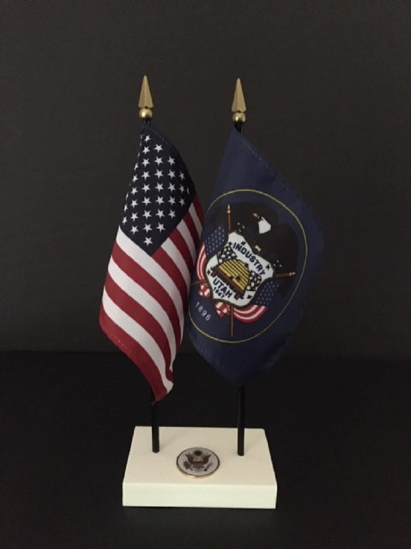 Utah and US Desk Set | 2 Rayon Miniture Flags & 2 Hole Stand | World ...