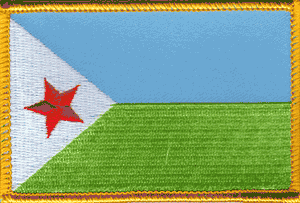 Djibouti | World Flag Patch | 3.5" x 2.25" Rectangle Gold Border | World Flags Direct