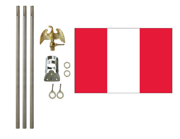 Peru (No Seal) | Flag & Pole | 3′x5′ Polyester with 6′ Flagpole Kit ...