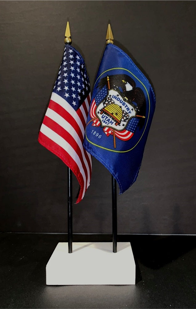 Utah and US Flag Desk Set | World Flags Direct