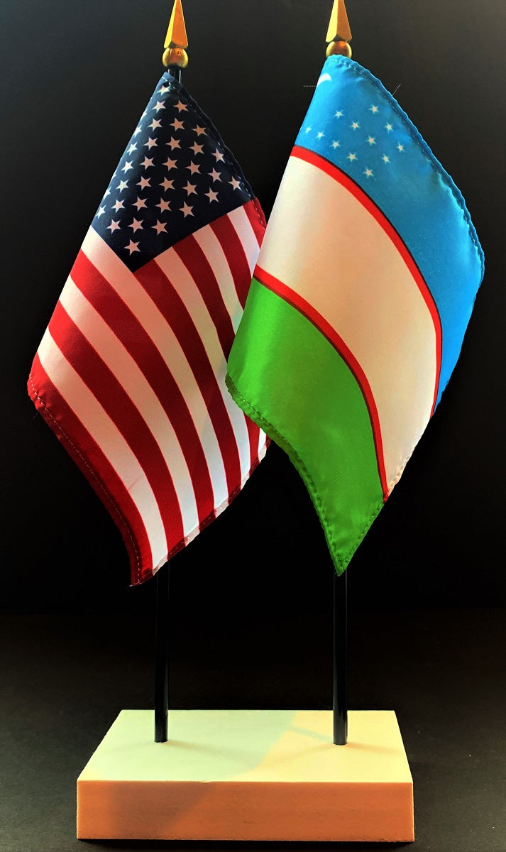 Uzbekistan & USA | Miniature Flag Desk Set | World Flags Direct